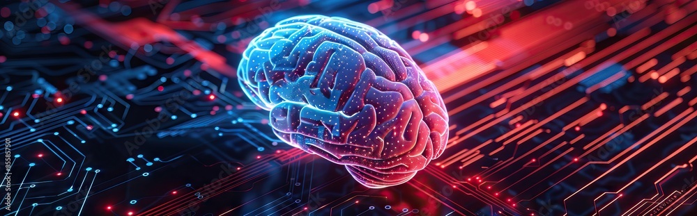 3d rendering of human brain on technology background represent ...