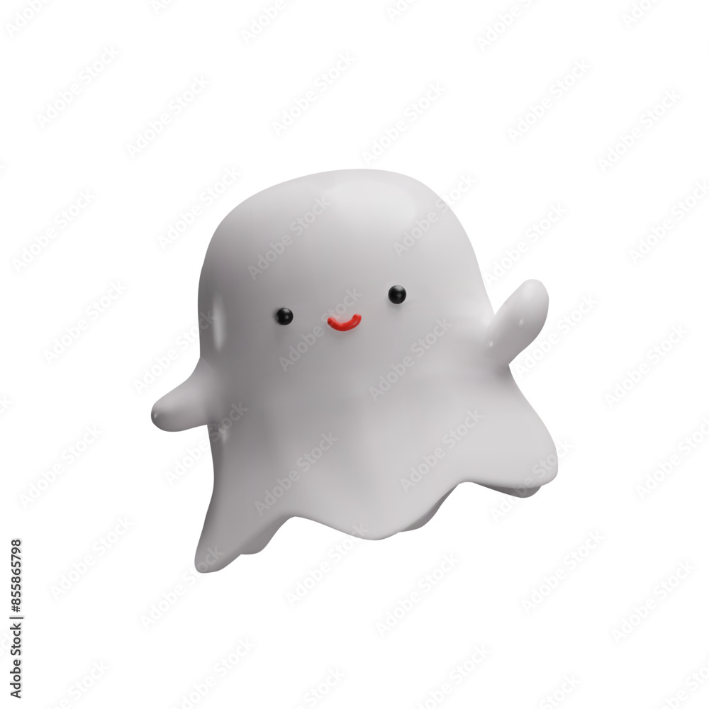 3D rendering ghost for Halloween holiday. Vector illustration in cute ...