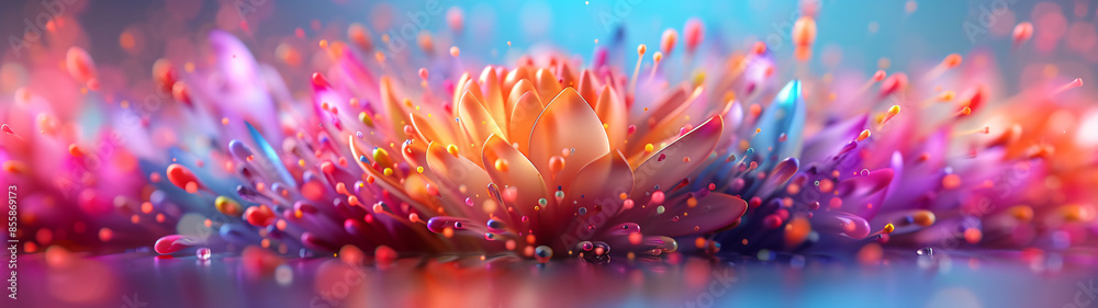 A vibrant explosion of fragmented lotus flower motifs, reimagined in a ...