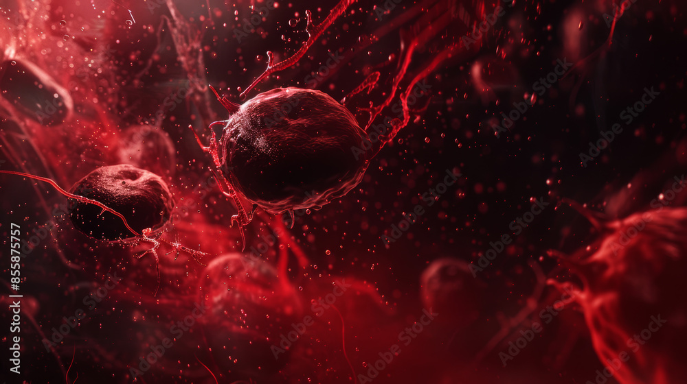 Red blood cells and platelets flowing through a vein, depicted in a 3D ...