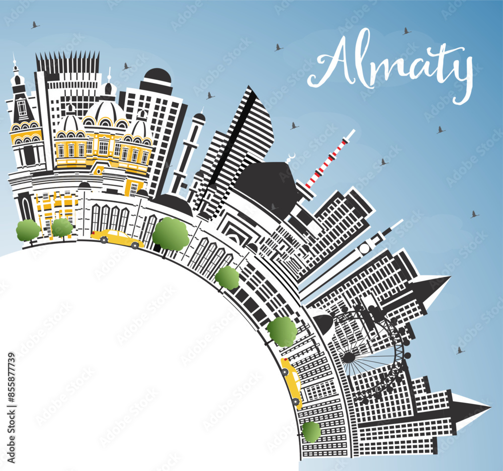 Almaty Kazakhstan City Skyline with Color Buildings, Blue Sky and Copy ...
