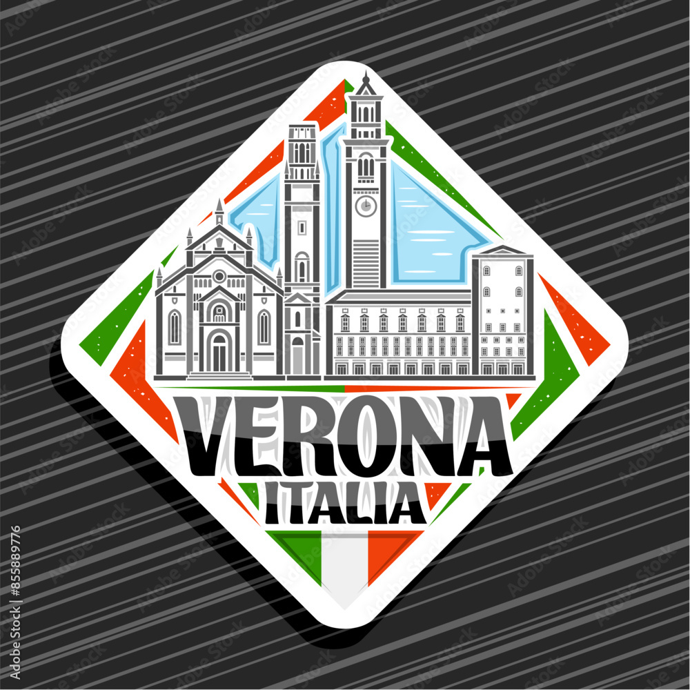 Vector logo for Verona, white rhomb road sign with outline illustration ...