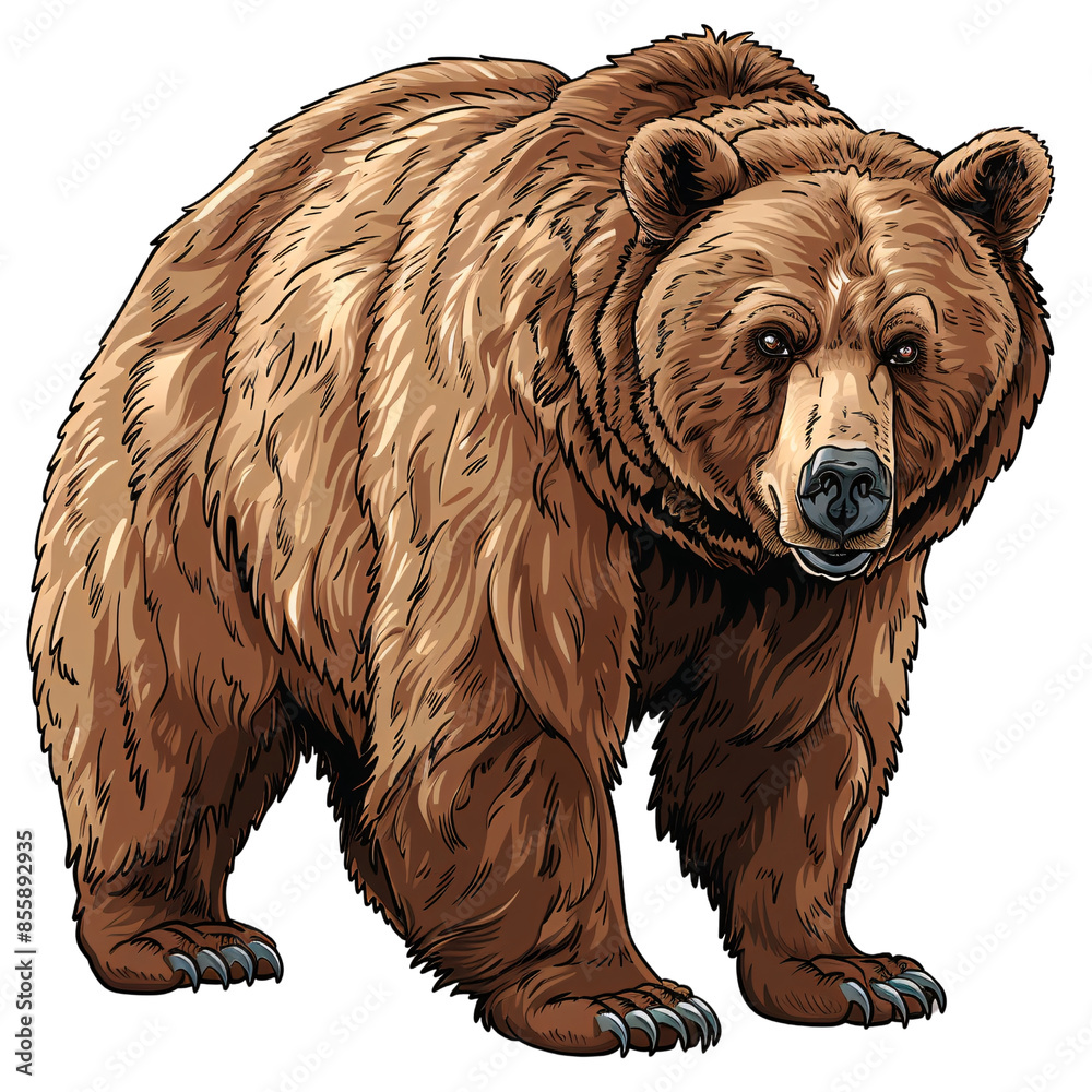 A detailed illustration of a brown bear, showcasing its powerful build ...