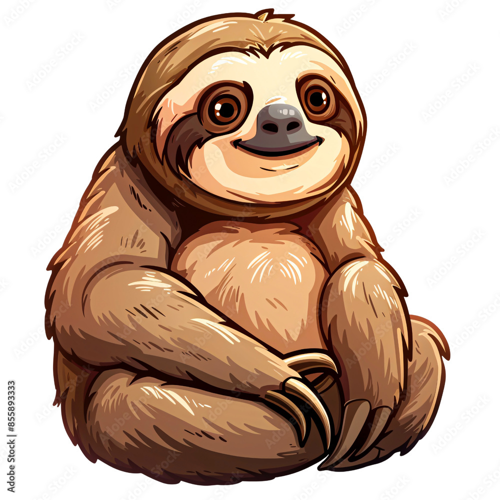 Cute cartoon sloth character sitting with a happy expression isolated ...