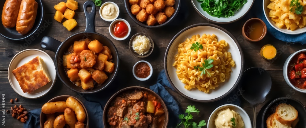 German Traditional Cuisine. Composition of Various German Foods. Bread ...