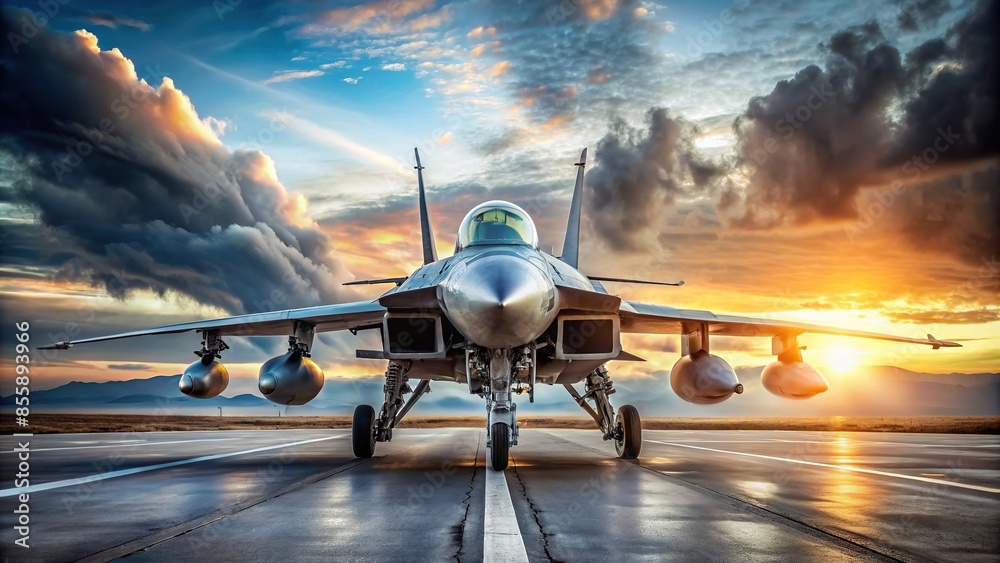 Fighter plane armed with missiles ready for takeoff, fighter plane ...