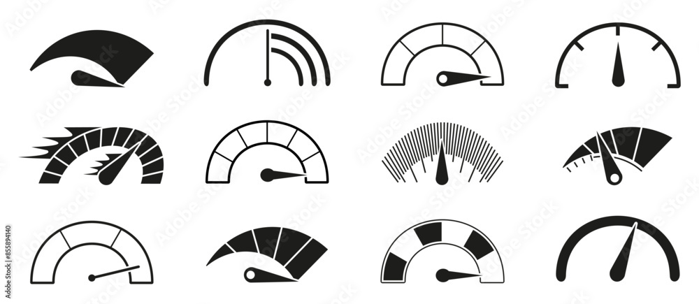 Speedometer Gauge Indicator Icon Collection Speedometer Tachometer Icon Set Of Speedometer
