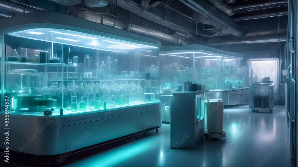 High-Tech Laboratory with Glass Tubes Containing Dangerous Pathogens ...