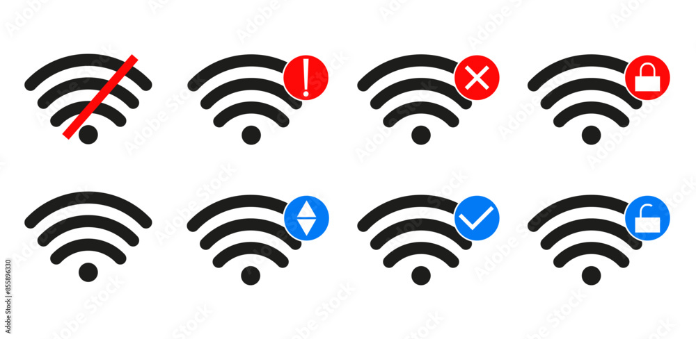 Wifi icon collection. Wireless internet signal pictogram. Wifi and wireless black icons. Set of ...
