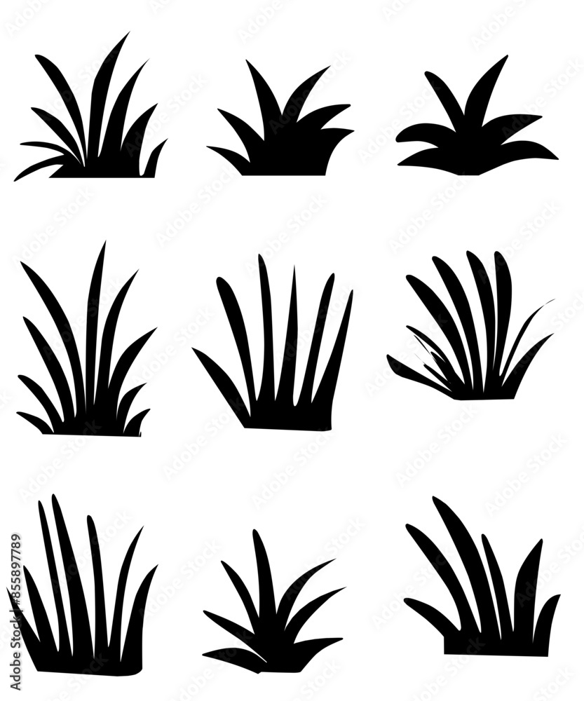Grass vector icon set, Black lawn grass icon vector design template for ...