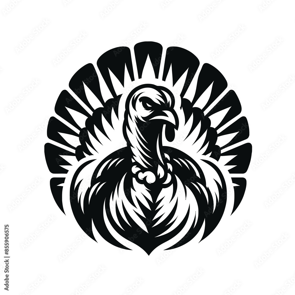 cartoon illustration of a turkey in black and white silhouette Stock ...