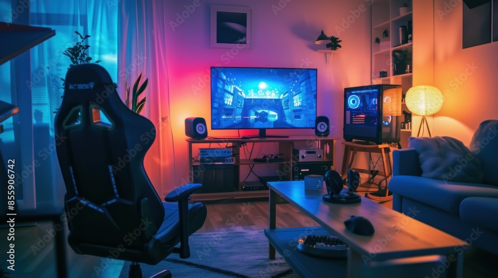 Powerful Personal Computer Gamer Rig with First-Person Shooter Game on ...