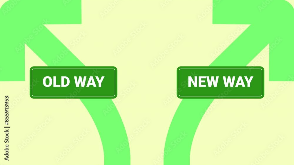 Old way or new way. Animation of old way or new way with sign on arrows ...