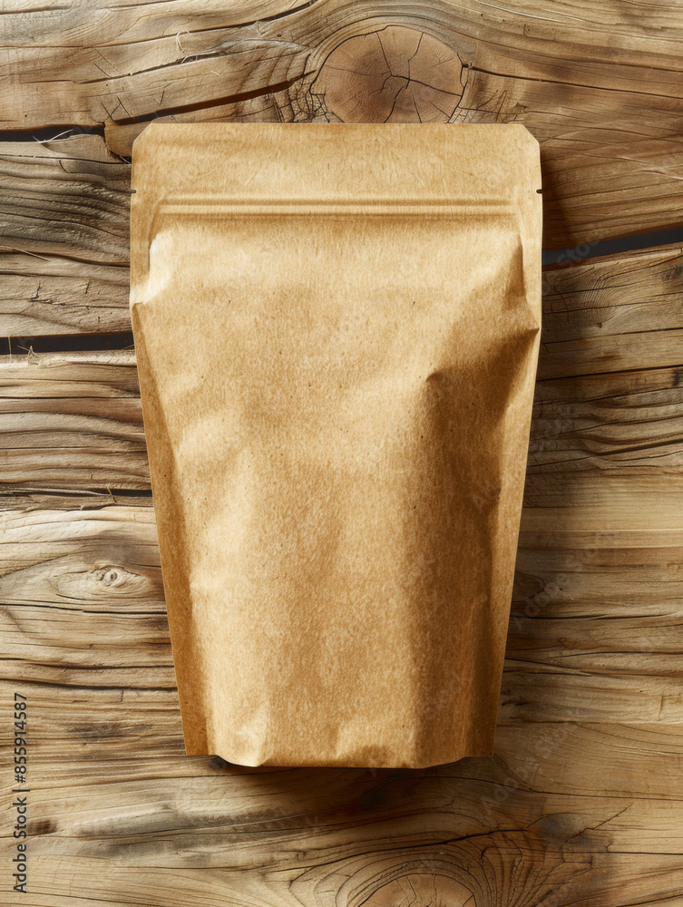 Brown Kraft Paper Pouch Bag Mockup on Rustic Wooden Background ...
