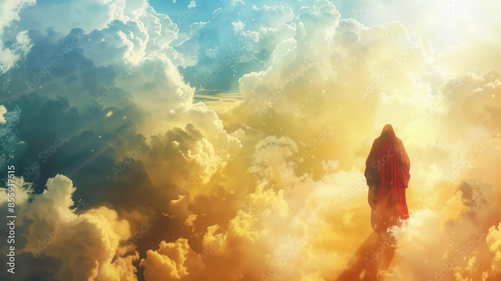 divine presence in the sky majestic figure of god wearing a red robe ...