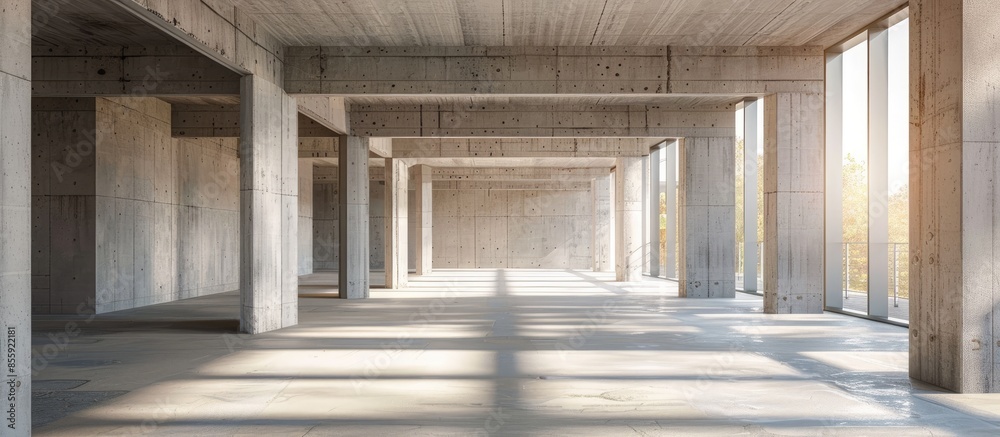 Interior of a concrete residential apartment building room with ...