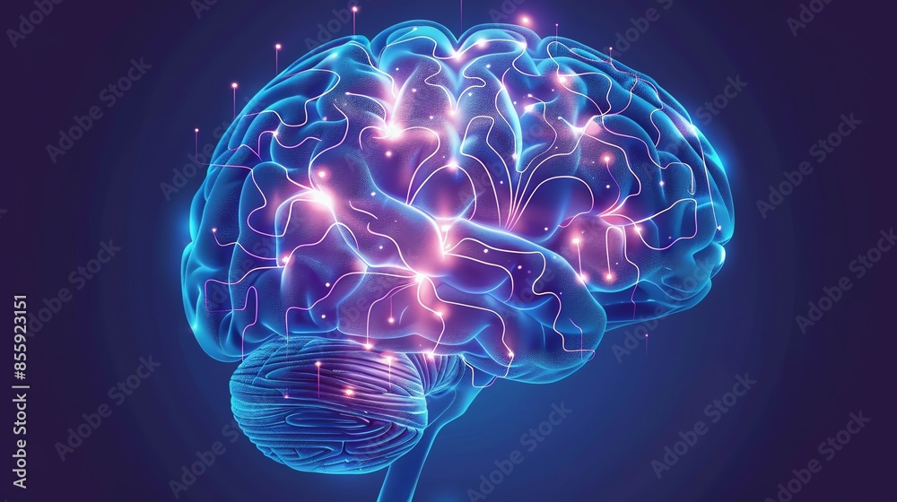 Colorful digital illustration of a brain with glowing neural ...