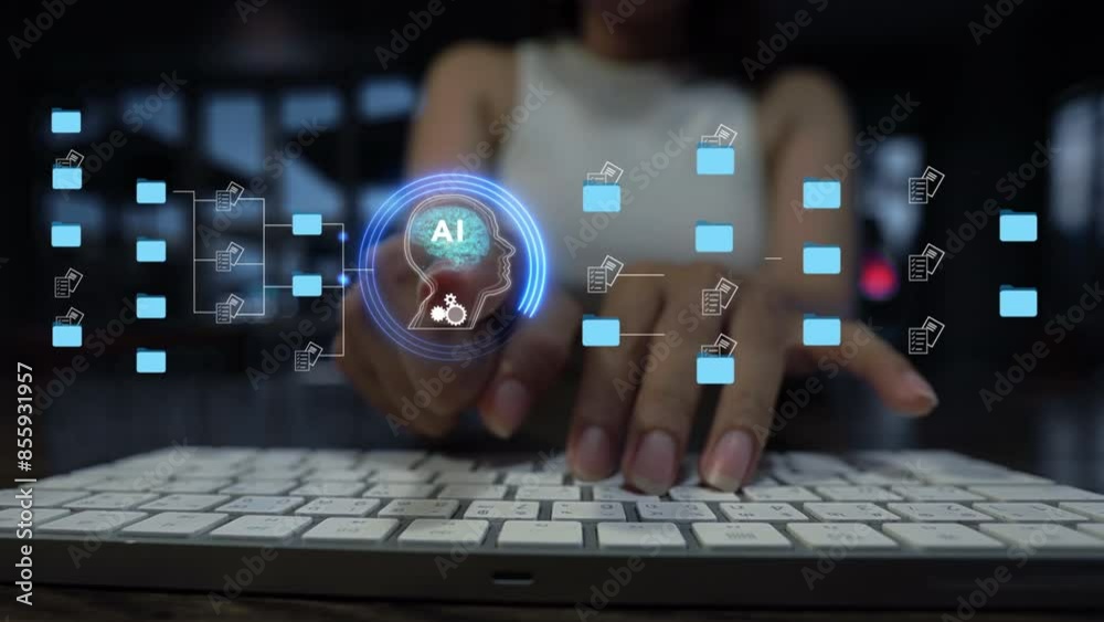 Ai artificial intelligence Futuristic holographic interface of a file ...