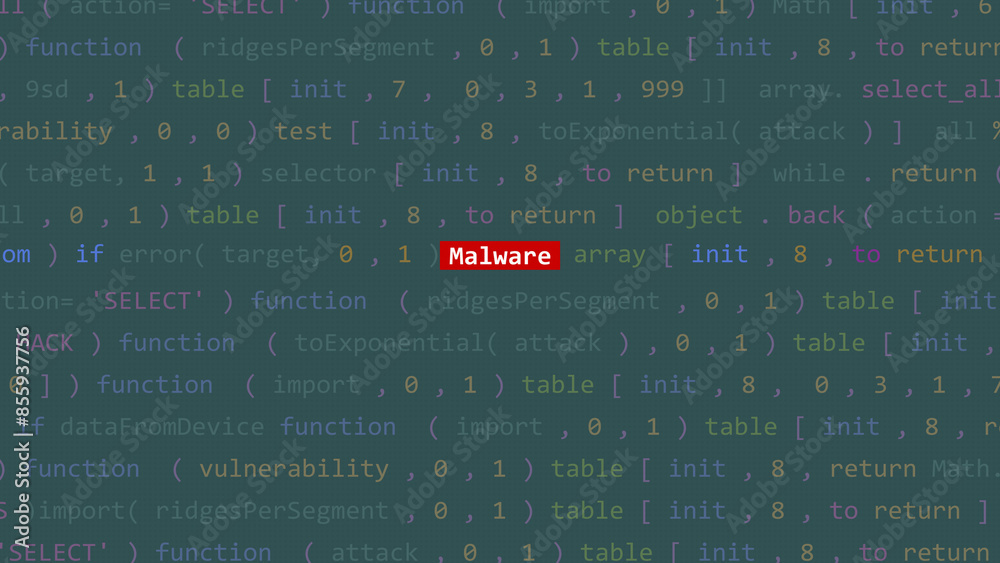 Cyber attack malware text in foreground screen of code editor developer studio point of vue ...