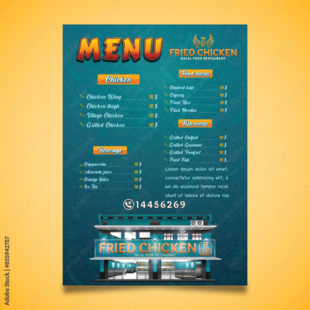 Restaurant Menu for fried chicken restaurants and others Stock Vector ...