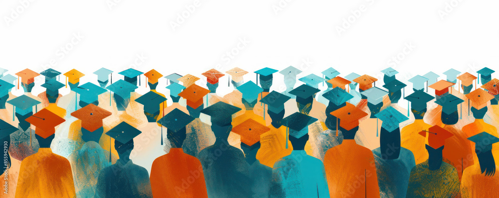 A group of people wearing graduation caps and gowns. Concept of ...