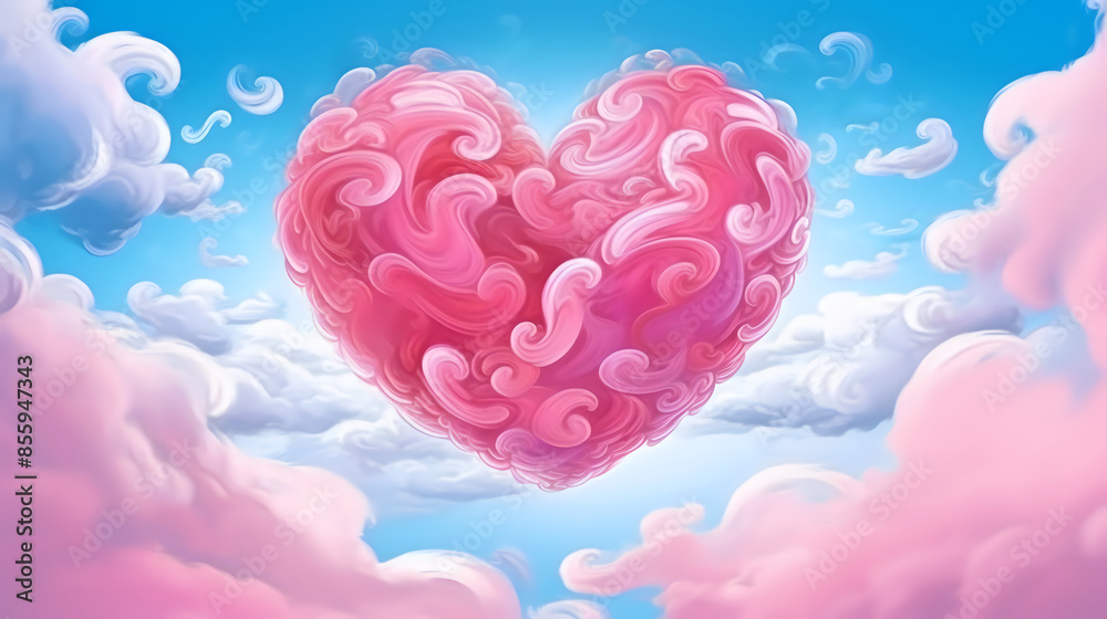 Swirling Heart Clouds in Dreamy Sky. A romantic digital artwork ...