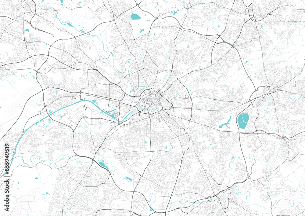 Street map art of Manchester city in England. Road map of Manchester ...