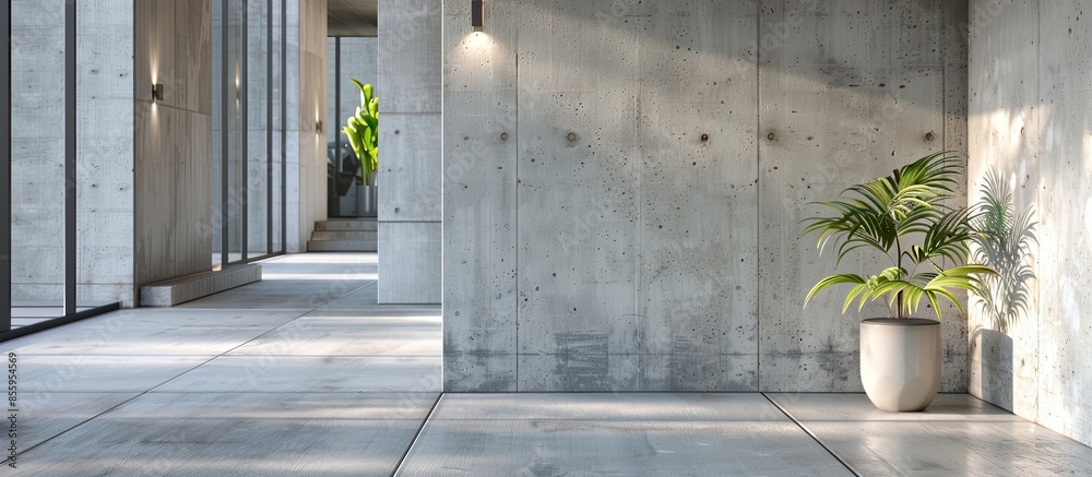 Raw concrete in a modern interior. Entrance hall and corridor in a ...