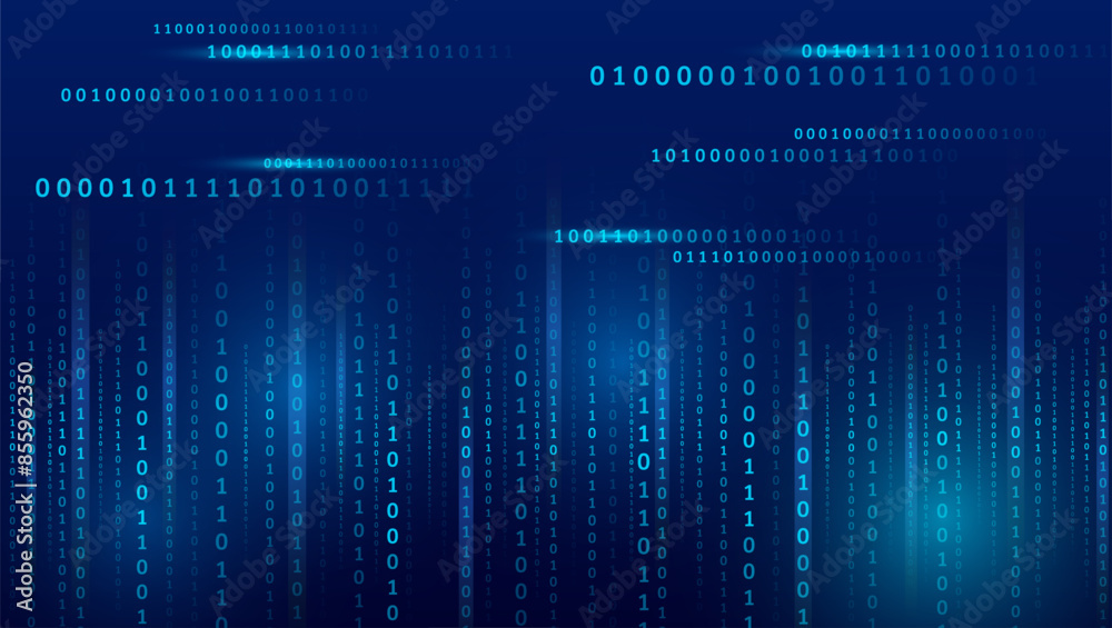 Blue Background With Data Flow Binary Code Artificial Intelligence Program Code Computer