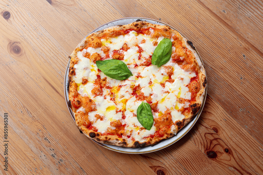 pizza, margherita, regina, sfondo, rosso, caldo, colori, tavolo, legno ...