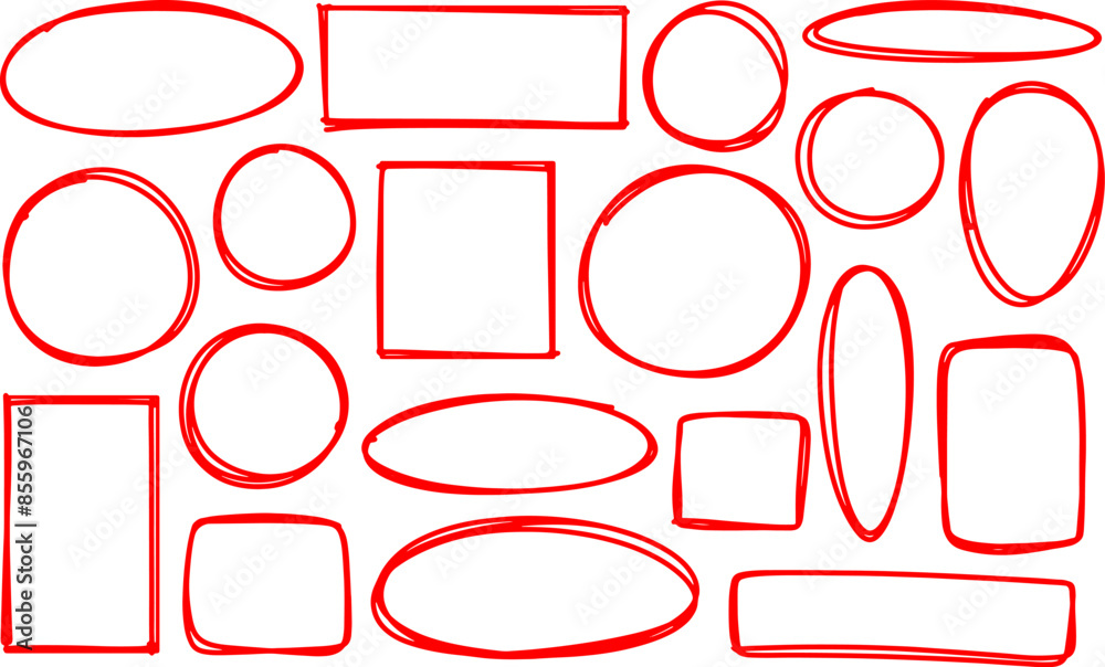 Drawn pen line oval and square set. Hand drawn marker stroke style ...