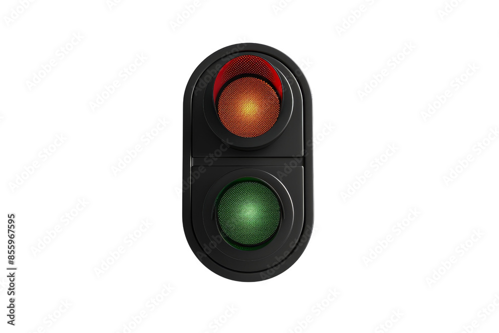 Vertical traffic light with red and green light illuminated, signifying ...