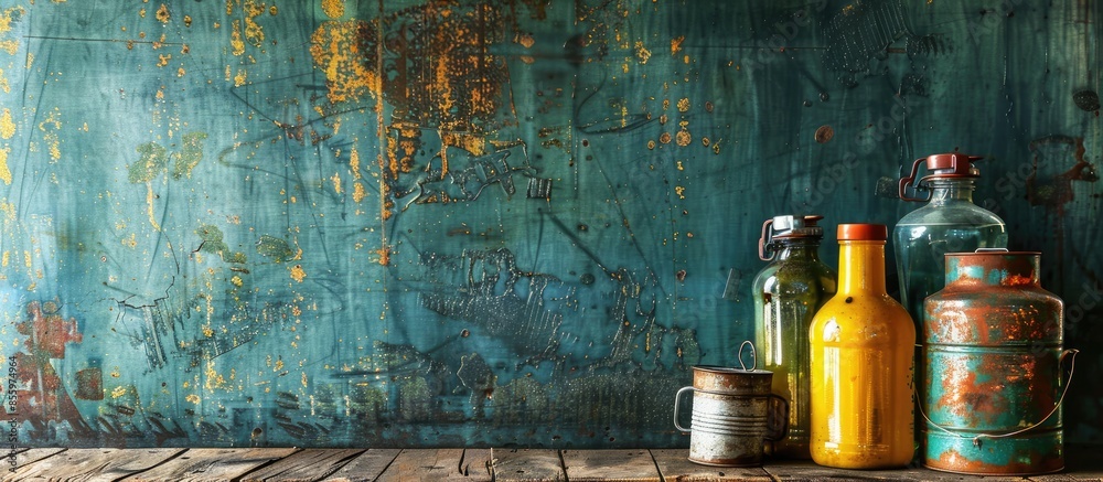 Old cooking oil or Used Cooking Oil in Cans and Bottles. Copy space ...