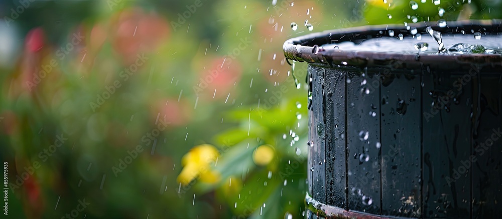 Drops of Water Dripping from Plastic Gutter into Overflowing Barrel ...