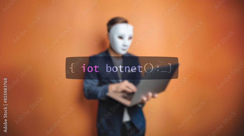 Cybersecurity concept iot botnet on foreground screen, hacker ...