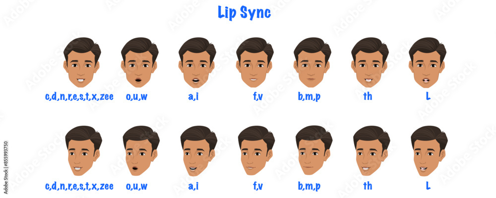 Lip Sync Sheet For 2d Animation Stock Vector Adobe Stock