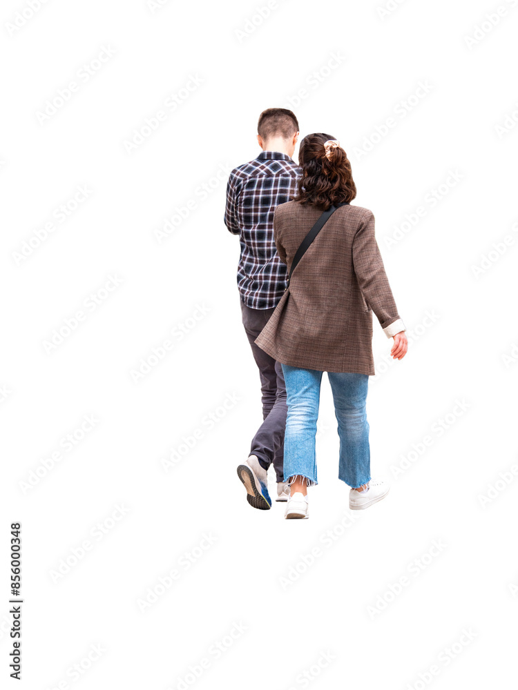 Poster Jeune couple vu de dos qui marche tranquillement, scène de ...