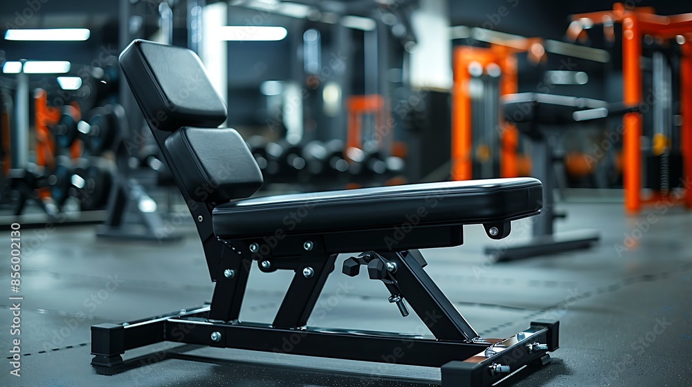 Weight bench in a gym environment, highlighting the adjustable backrest ...