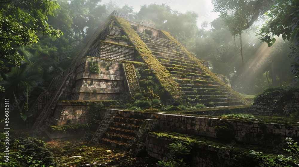 An ancient, overgrown Aztec pyramid hidden deep within a remote jungle ...