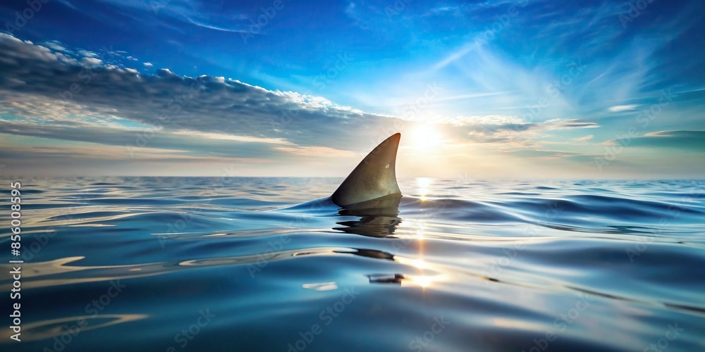 Shark fin peeking above the water surface, shark, sea, ocean, danger ...