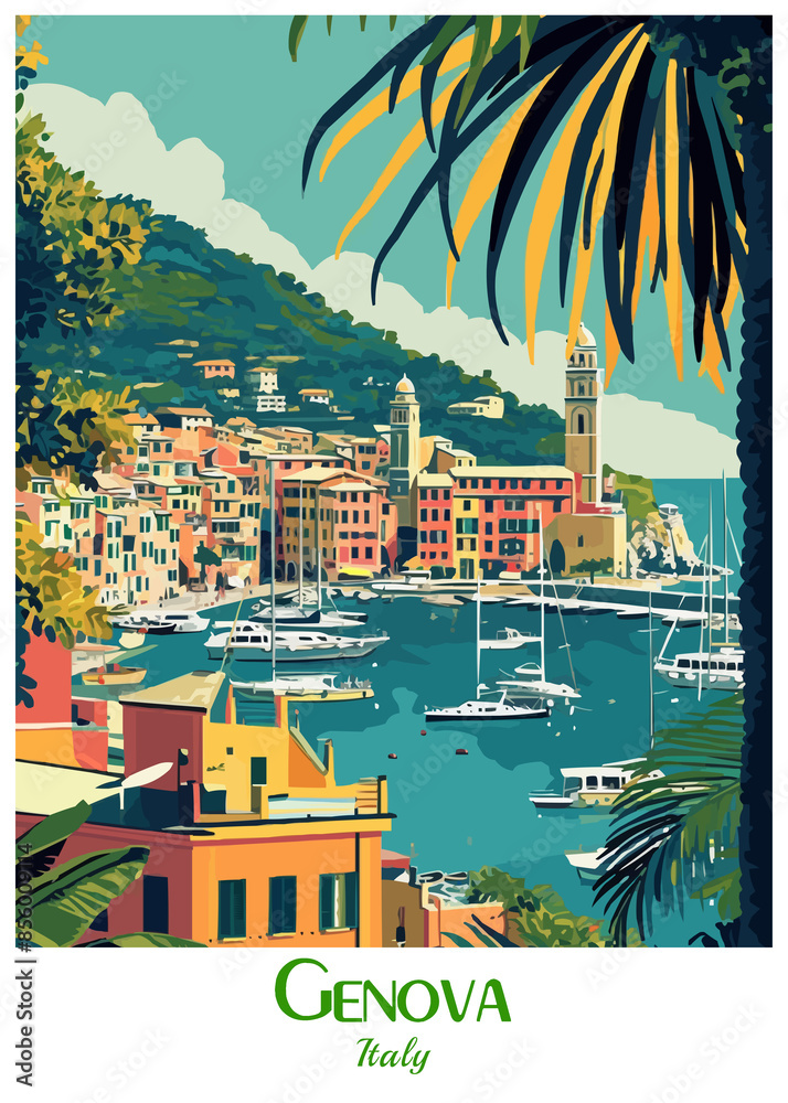 Genova Poster Ilustration Travel Print Decor Gift Paper Canvas Wall ...