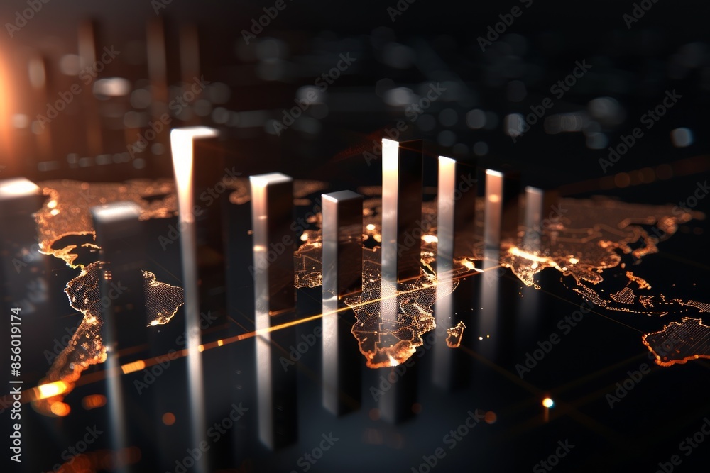 Visual representation of global financial markets with world map and ...