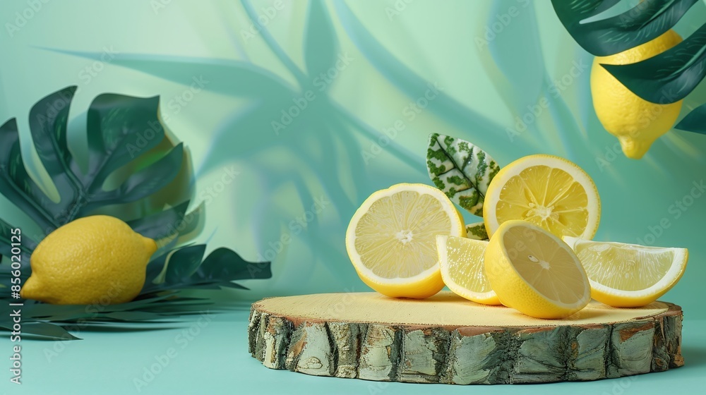 Background lemon podium product fruit platform cosmetic scene display ...