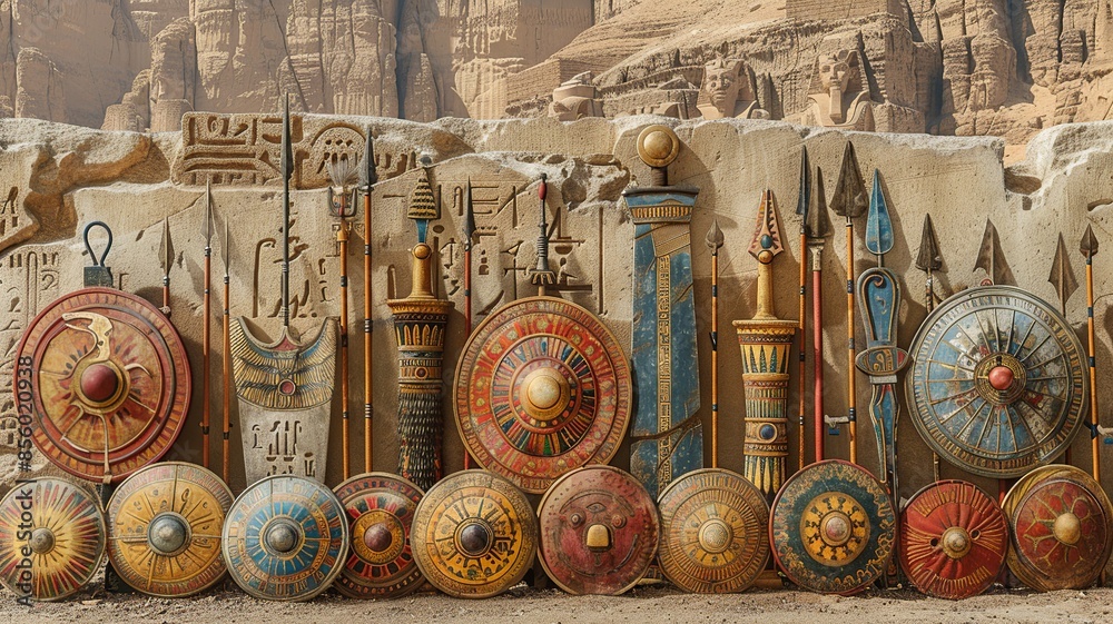 Explore the historical depiction of Ancient Egyptian weaponry during the Middle Ages, featuring ...