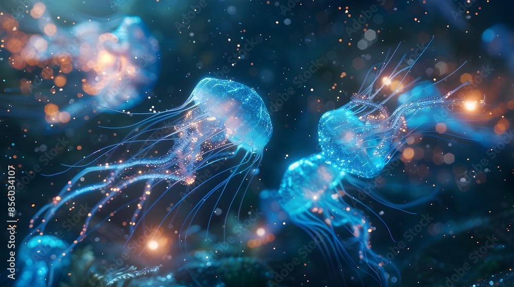 Luminous Microscopic Lifeforms - Ethereal 3D Rendered Bioluminescent ...