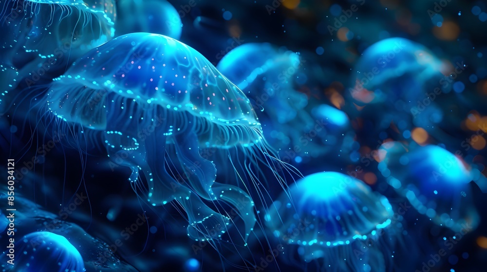 Cinematic 3D visualization of bioluminescent,amoeba-like protozoans and ...