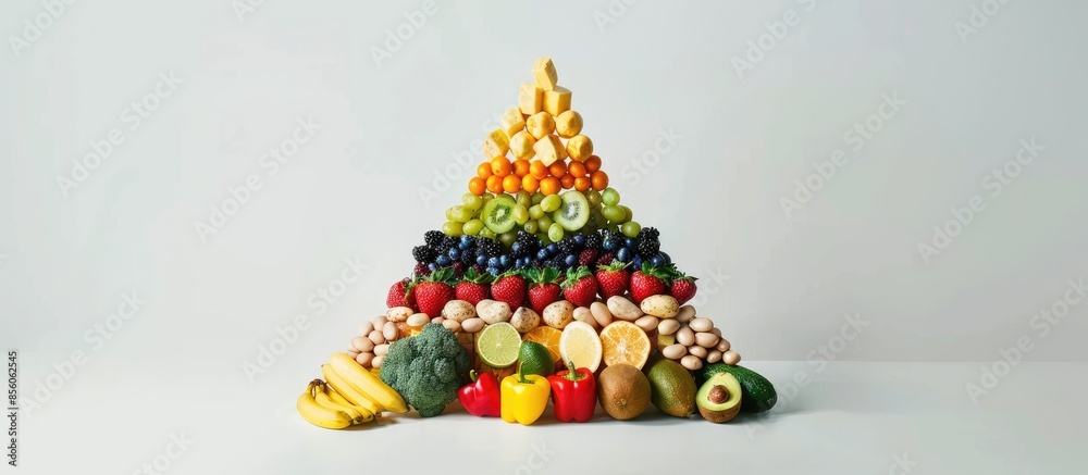 food pyramid turn into pie chart against white background. with copy ...