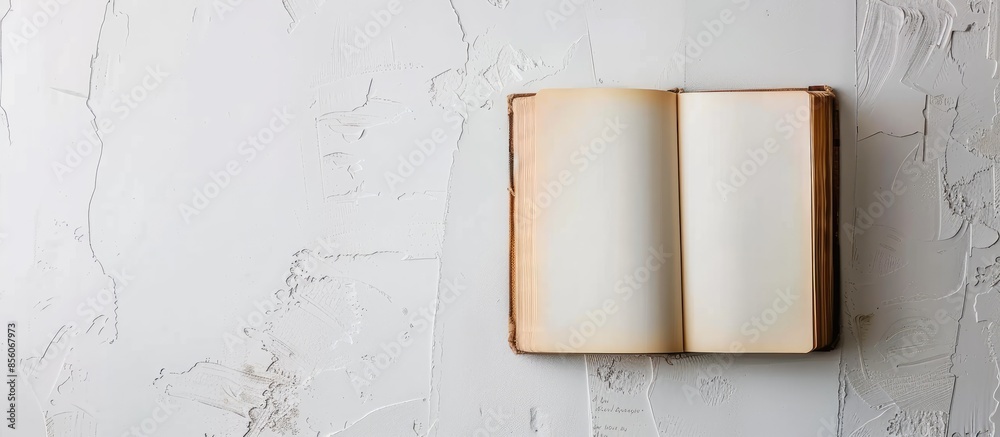 Open book on white background, top view. with copy space image. Place ...