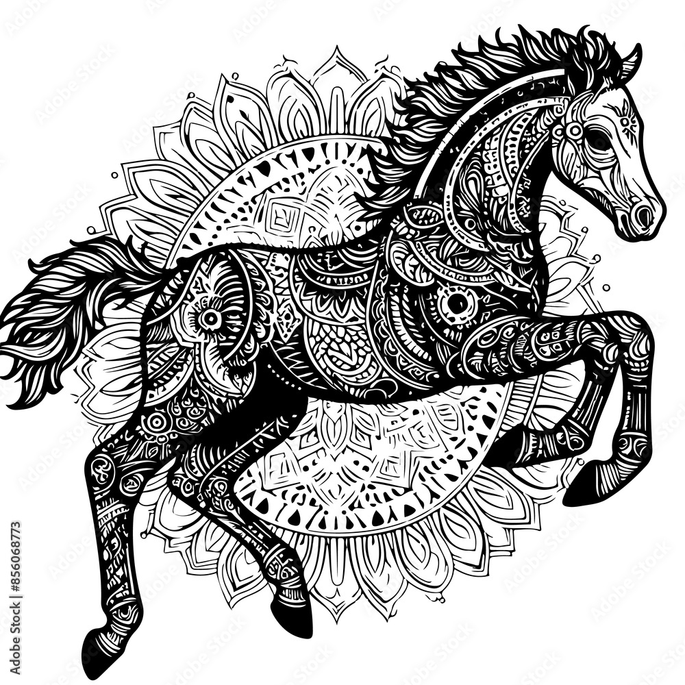 Patterned Baby Horse Running Coloring Page Mandala Horse Foal Coloring ...