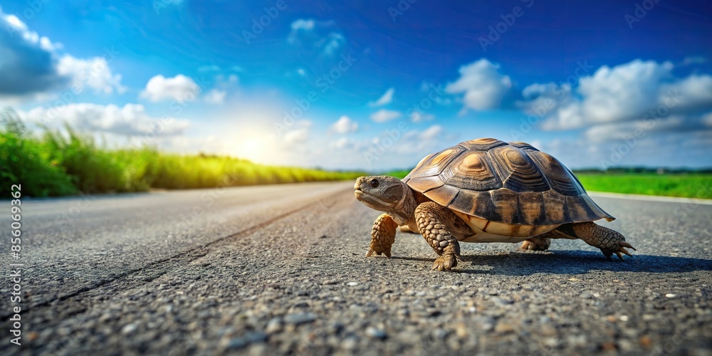 Turtle sprinting along the asphalt road , Turtle, running, sprinting ...